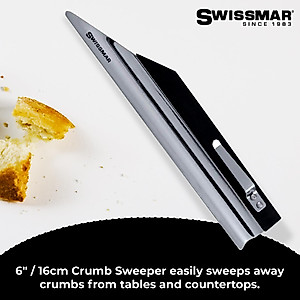 Swissmar Crumb Sweeper - Essential Countertop Table and Kitchen Accessory - Stainless Steel Food Scraper Tool for Restaurants, Usually Used by The Waiters, Waitress, and Servers - Black Pakkawood