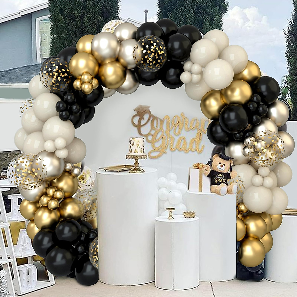 Black and Gold Balloon Garland Arch Kit, 152pc White Sand Confetti Champagne New Years Eve Party Balloons for Nye Decorations 2024,Birthday Wedding Party Decor