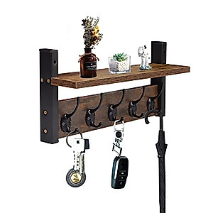 Dilyvoli Coat Hooks with Shelf Wall Mounted,Rustic Wood Entryway Shelf with 5 Metal Hooks,Hanging Shelf Mounted Coat Rack and Upper Shelf for Storage,Bathroom,Bedroom,Kitchen,Living Room,Mudroom