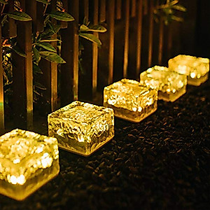 Epicgadget Solar Ice Cube Shaped Light, 2.8x2.8x2 inch Ice Cube Shaped Warm White Outdoor Solar Garden Decorative Lights for Walkway Pathway Backyard Christmas Decoration Parties (4 PCS)