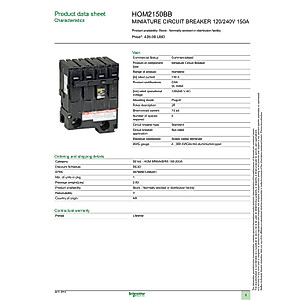 Homeline Plug-on Circuit Breaker HOM2150BB Branch 150 AMP UL Approved