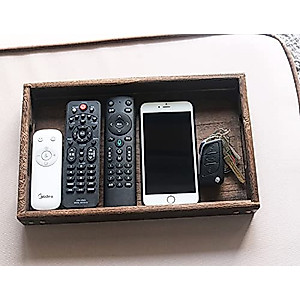 12.5 Inch Little Storage Tray with Handles, Wood Serving Tray, Decorative Nesting Tray for Cups, Remotes