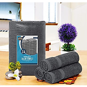 Utopia Towels - Salon Towel, Pack of 24 (Not Bleach Proof, 16 x 27 Inches) Highly Absorbent Cotton Towels for Hand, Gym, Beauty, Hair, Spa, and Home Hair Care, Grey