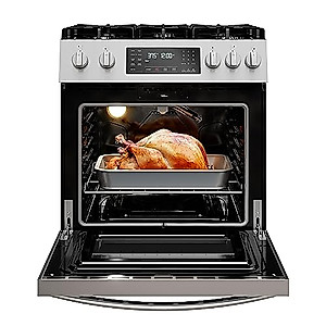 Kenmore Front Control Gas Range Oven with 5 Cooktop Burners, True Convection, Steam and Self Clean, Freestanding Stainless Steel Stove and Oven, 4.8 cu. ft. Capacity