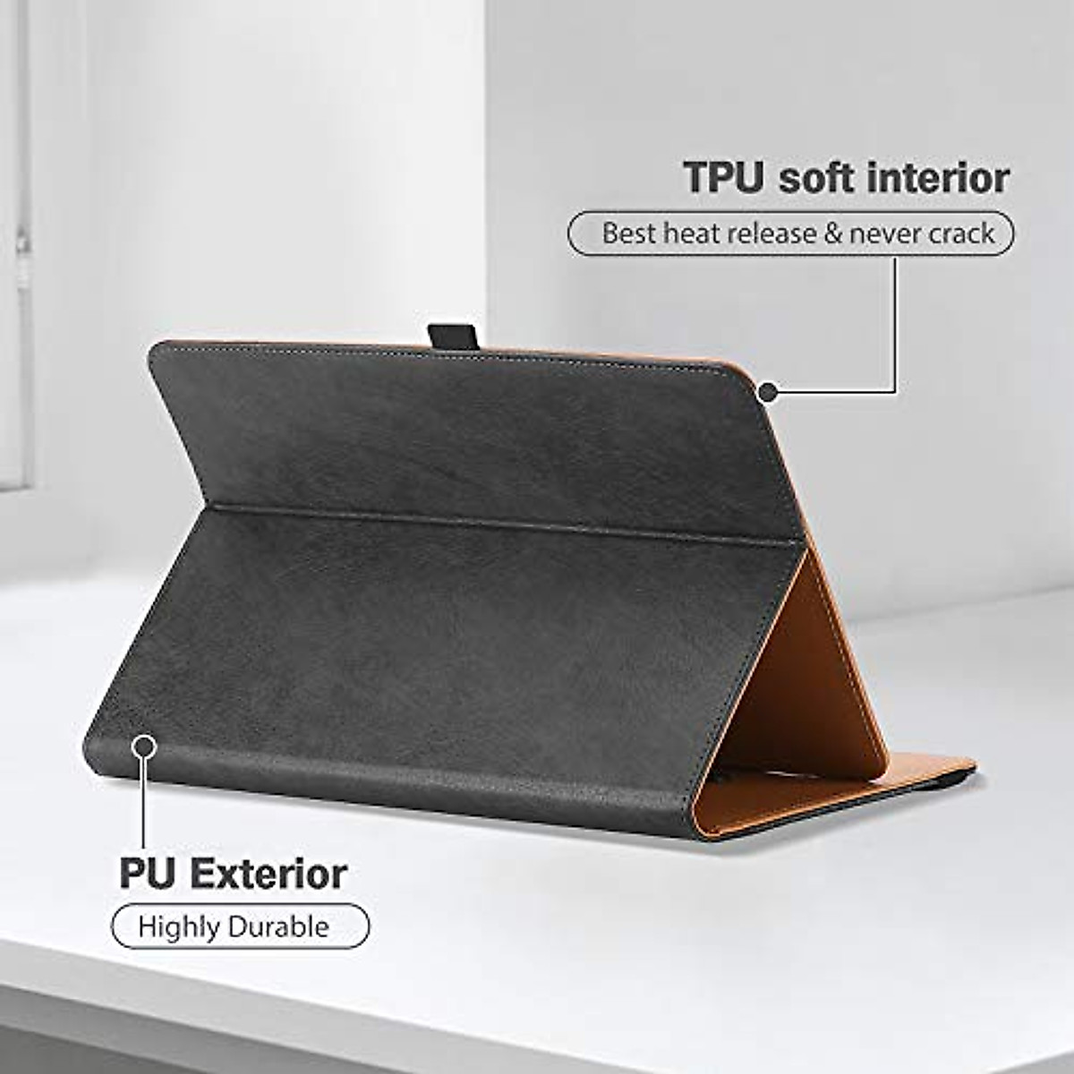 ProCase 9-10.9 inch Universal Tablet Case, PU Leather Stand Folio Universal Protective Cover for 9" 10" 10.1" 10.5" Tablet, with Elastic Adjustable Band and Pencil Holder -Black