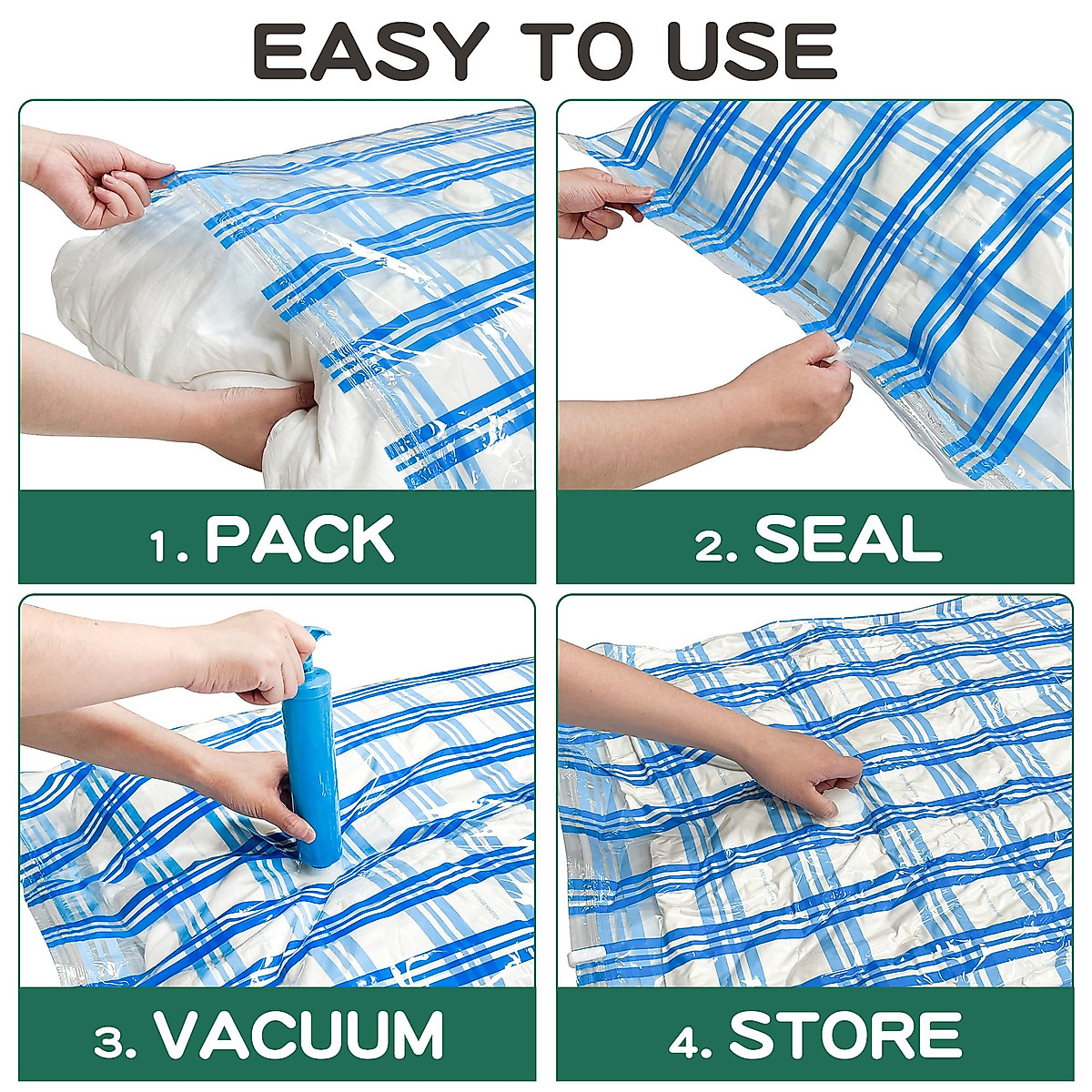 12 Jumbo Vacuum Storage Bags, Space Bags Vacuum Seal Bags for Clothes, Clothing, Comforters and Blankets