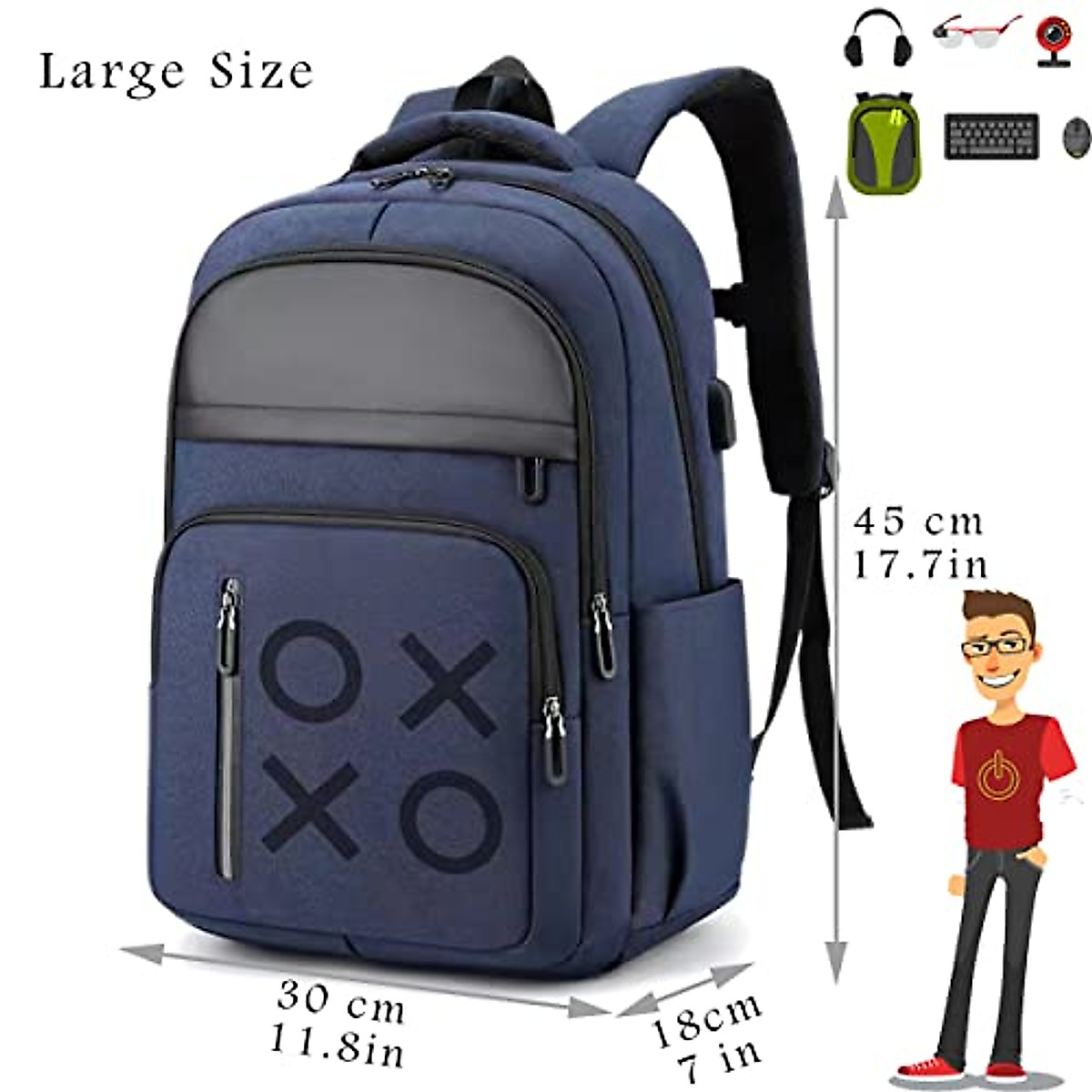 YB-OSANA Gaming Console Backpack Travel Carrying Case with USB Port Multiple Pockets for PS5/Controllers/Gaming Accessories (Blue)