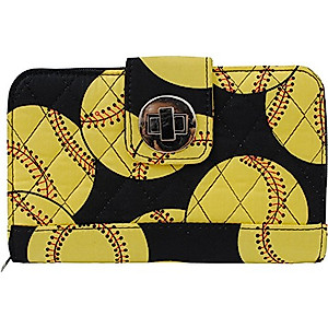 Softball Print Quilted Twist Lock Wallet