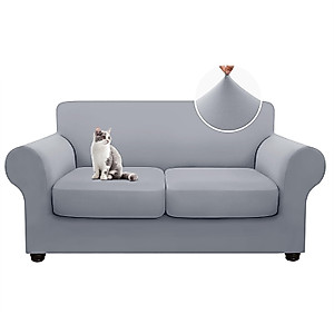 hyha 3 Pieces Couch Covers for 2 Cushion Couch, Love Seat Couch Covers, Sofa Covers Washable Stretch Loveseat Sofa Slipcover, Loveseat Covers with Elastic Straps (Loveseat, Light Gray)
