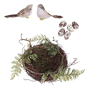 VALICLUD Artificial Bird Nest with Eggs Birds Faux Natural Rattan Twig Bird Nest House Ornament Photo Props for Home Garden Decoration