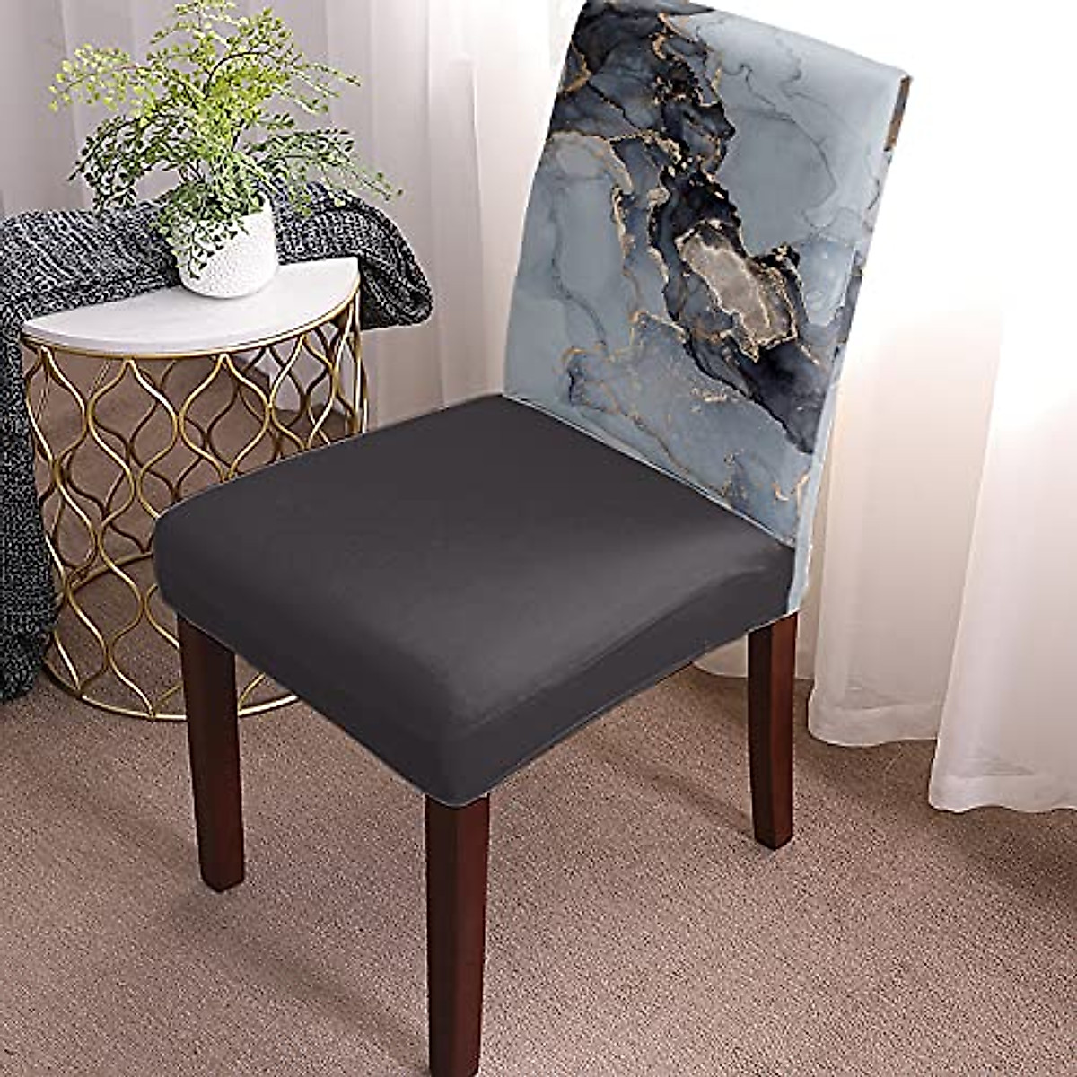 Chair Covers, Gold Gray Marble Chair Covers, Chair Cover for Dining Room Chairs & Kitchen Chairs, Dining Chairs Set of 8 Chair Covers, Dining Room Chair Covers