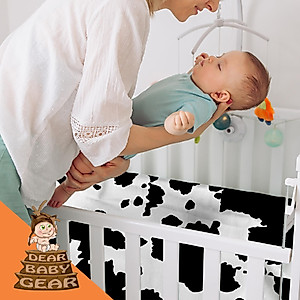 Dear Baby Gear Deluxe Crib Sheet Cotton Polyester Baby Crib Sheets, Soft Machine-Washable Crib Mattress Sheet, Baby Bed Sheets w/Black and White Holstein Cow Print, 28" x 52" x 10"