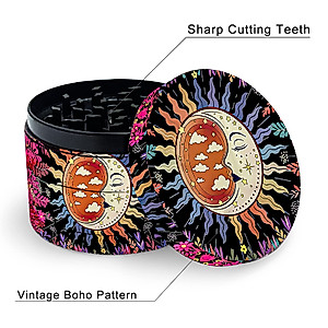 VRUPINZE 2.5 Inch Boho Grinder, Large Spice Grinder for Kitchen（The Sleeping Moon Pattern）