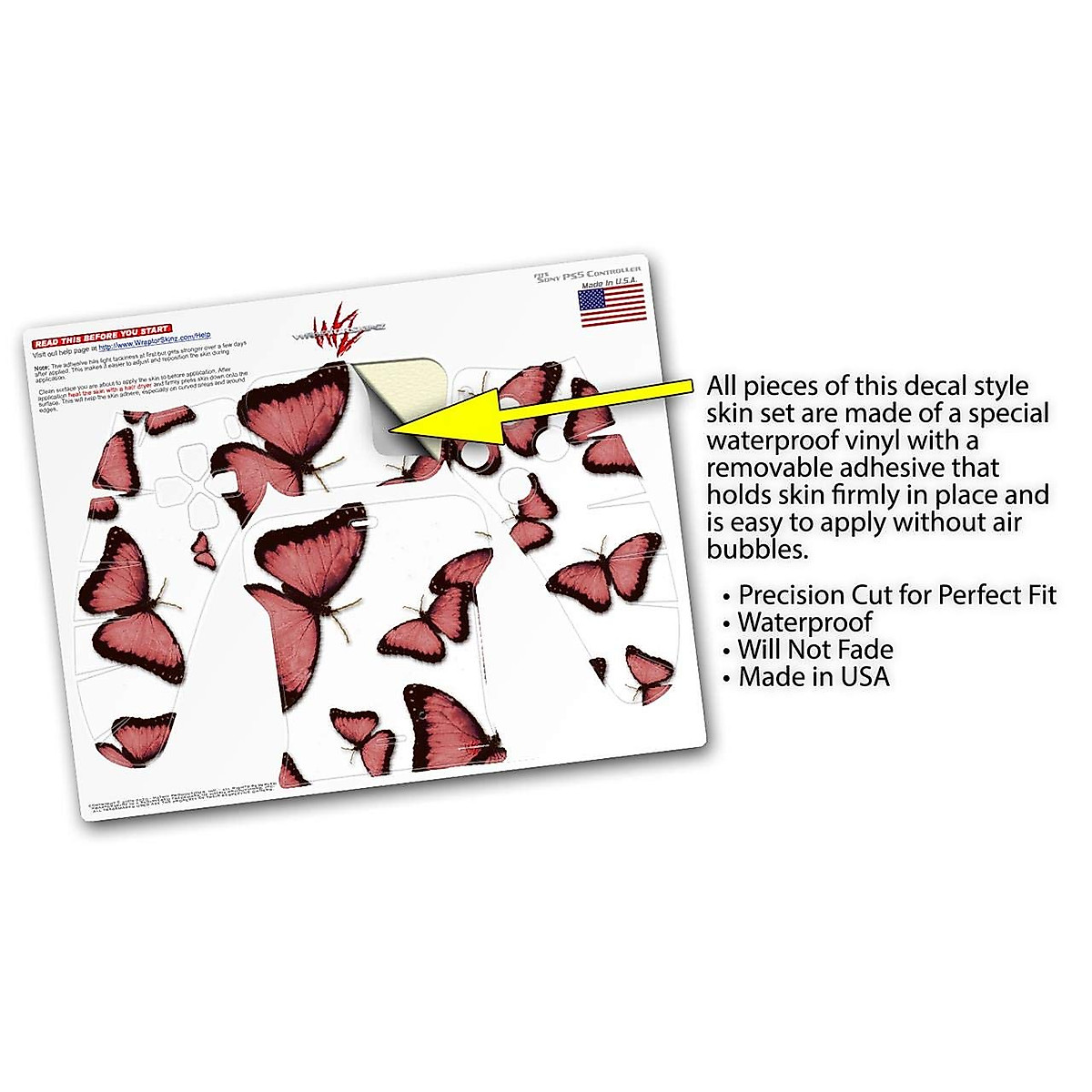 WraptorSkinz Skin Wrap compatible with Sony PS5 DualSense Controller Butterflies Pink (CONTROLLER NOT INCLUDED)