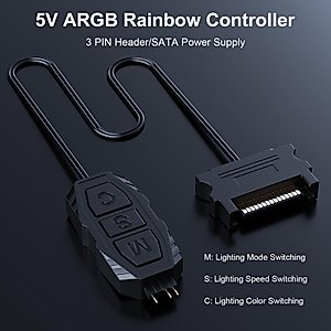 DS Mini ARGB PC Fans Controller Kit with One-to-One Matching Function for Case Fans, PC Rainbow LED Strip, Computer ARGB Fans (3Pin, 14 Key, SATA Power, 5th Gen)