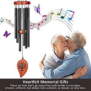 KOSSLY Sympathy Wind Chimes,32" Memorial Wind Chimes for Loss of Loved One, Sympathy Memorial Bereavement Gift,in Memory of Loved One Loss of Mother Father，Home Decor Garden Patio Outdoor-Black