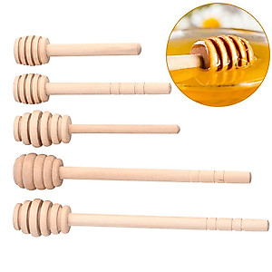 30pcs Wooden Mini Jam Honey Dipper Jar Dispensing Collecting Stirring Rod Stick (10cm)