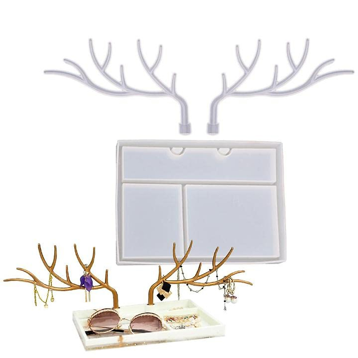 YIRUZWRD Deer Horn Silicone Molds Tree Branch Shaped Jewelry Display Holder Tray Mold Stand for Home Decoration Ring Pendant Show