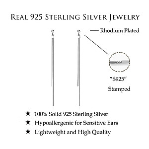 Reffeer Solid 925 Sterling Silver Tassel Chain Dangle Earrings for Women Teens Girls Long Dangle Drop Earrings Minimalist (A-Silver)