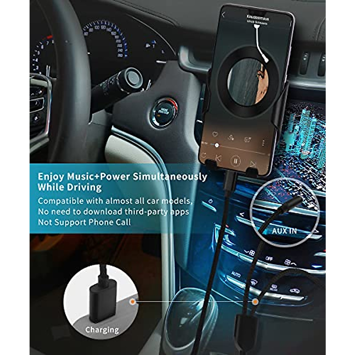 USB C to 3.5mm Aux Cable, 2 in 1 USB C to 3.5mm Car Stereo Aux Headphone Jack Cable with USB C Charging Compatible with Samsung Galaxy S23/S22 Ultra/S21/S21FE/S20/Note 20, Pixel 7/7Pro/6/6Pro/5/4/3XL