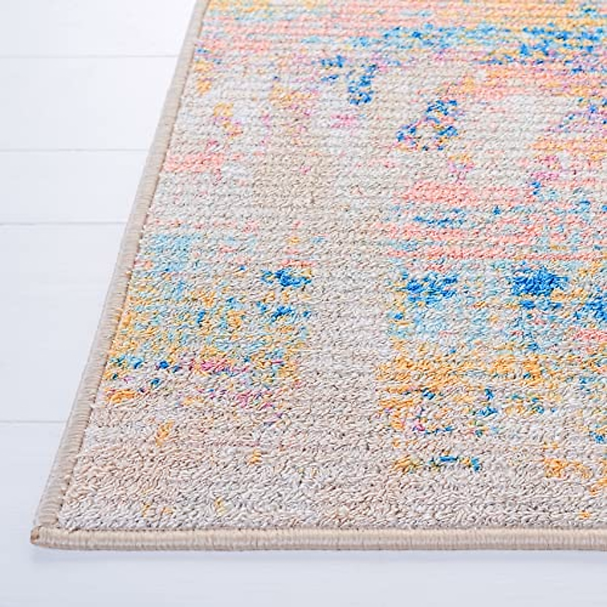 SAFAVIEH Sequoia Collection Machine Washable Slip Resistant 4'4" x 6' Blue/Gold SEQ155M Modern Boho Abstract Entryway Living Room Foyer Bedroom Accent Rug