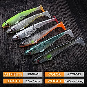 TRUSCEND Fishing Lures for Bass Trout Jighead Lures Paddle Tail Swimbaits Soft Fishing Baits Freshwater Saltwater Jigging Bass Fishing Gear for Men