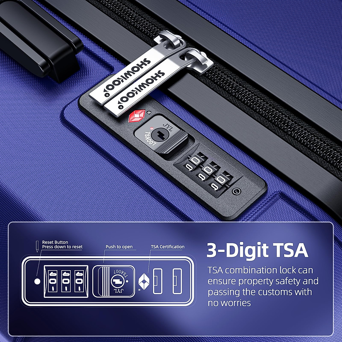 SHOWKOO Luggage Sets Expandable PC+ABS Durable Suitcase Sets Double Wheels TSA Lock 4 Piece Luggage Set Royal Blue