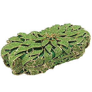 Boutique De FGG Elegant Flower Clutch Formal Evening Bags Women Party Crystal Clutch Purse Wedding Rhinestones Handbags,Mini,Light Green