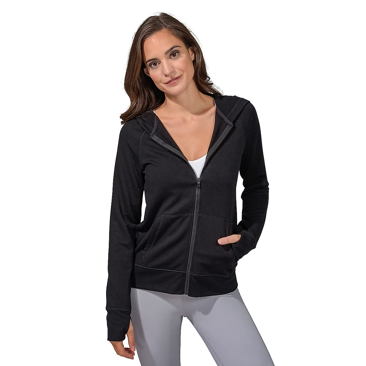 90 Degree By Reflex Womens Full-Zip Fleece Lined Hoodie Sweatshirt Jacket - Black - Medium