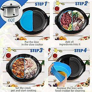 KKUYT Slow Cooker Liners Fit For 6QT Crockpot, Food-Grade Reusable Silicone Crock Pot Liners, Collapsible Cooking Liner Slow Cooker Accessories BPA Free, Dishwasher Safe to Use(Grey+Blue)