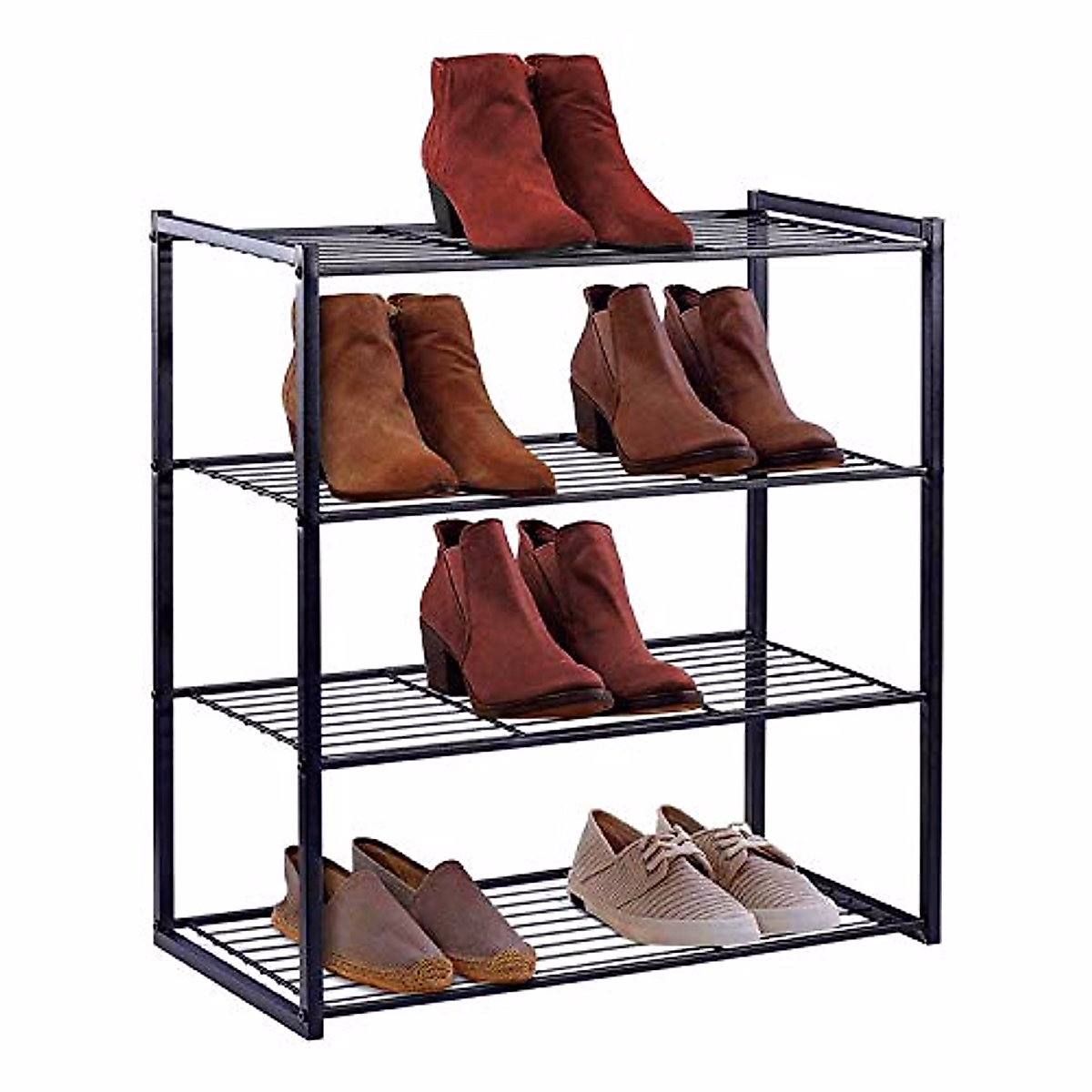 Titan Mall Shoe Organizer Free Standing Shoe Rack 4-Tier Shoe Rack Black Metal Shoe Rack 25 Inch Wide Shoe Tower Shelf Storage