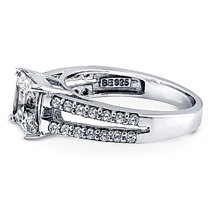 BERRICLE Sterling Silver Solitaire Wedding Engagement Rings 2 Carat Princess Cut Cubic Zirconia CZ Split Shank Ring for Women, Rhodium Plated Size 6
