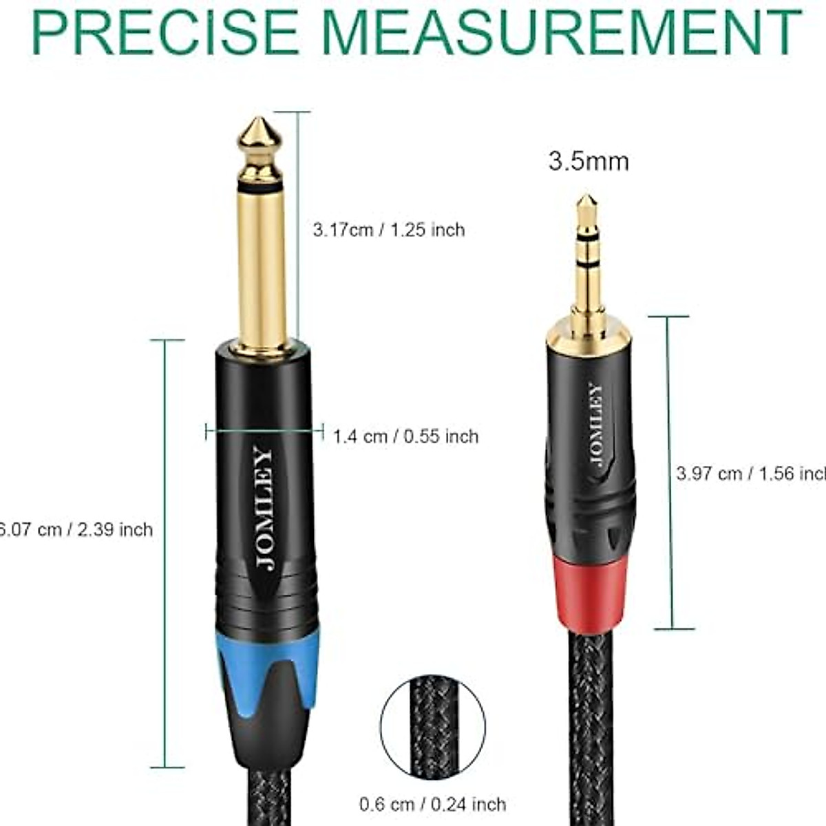 JOMLEY 1/8 inch to 1/4 inch Stereo Cable, 6.35mm (1/4 inch) TS to 3.5mm (1/8 inch) TRS Stereo Cable, 3.5mm TRS Stereo to 1/4 inch TS Mono Interconnect Adapter Cable - 3.3 ft