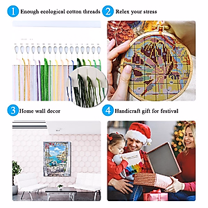 Landscape Beach Stamped Cross Stitch Kits - Colorful 11CT Printed Easy Pattern Needlepoint Kits Embroidery Crafts for Adults Beginners Gift 12x16 Inch