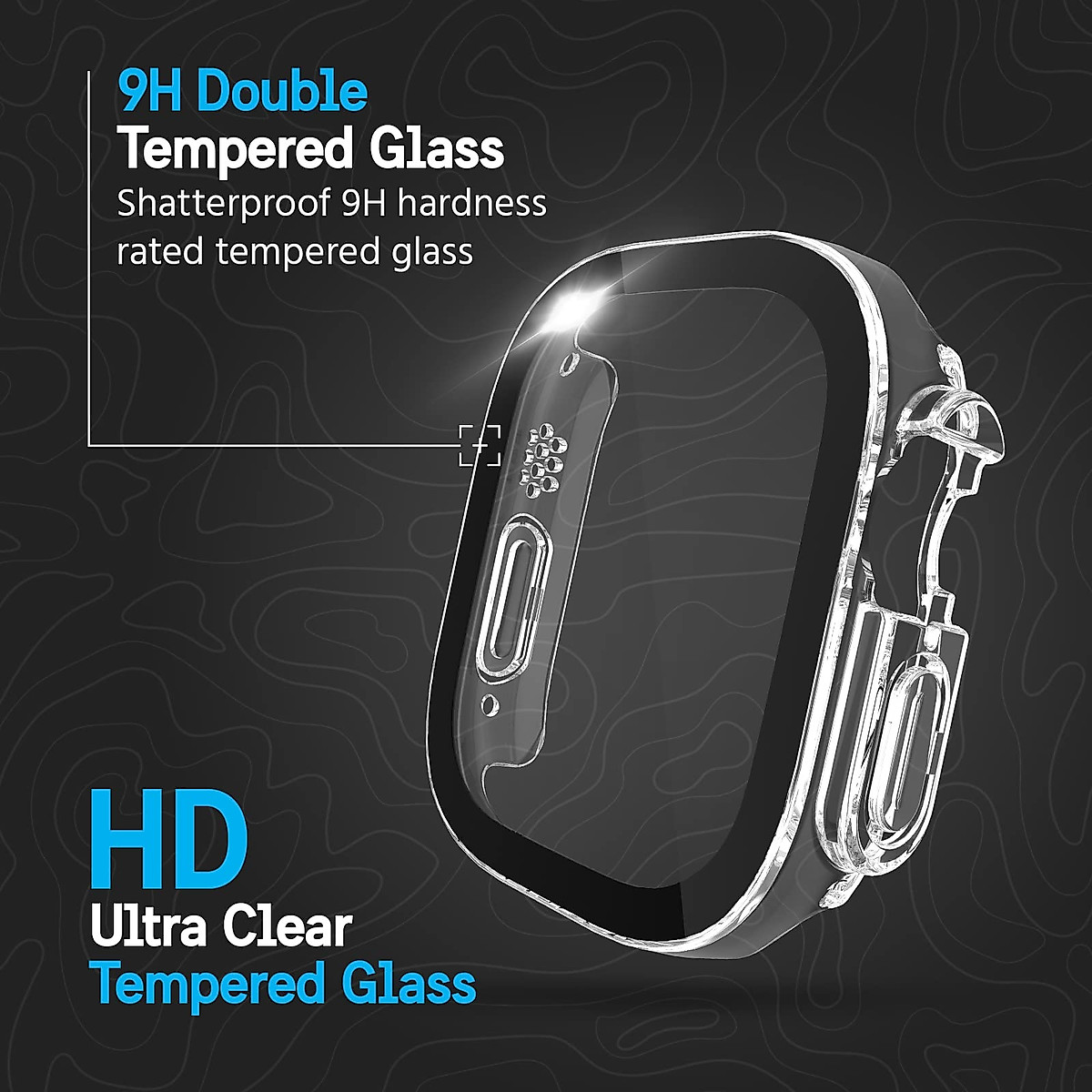 Pelican Protector Case for Apple Watch Ultra 2 / Ultra w/ Built-In Screen Protector [49mm] - Clear 9H Tempered Glass & Transparent Bumper Case Cover For iWatch/Apple Watch - Rugged