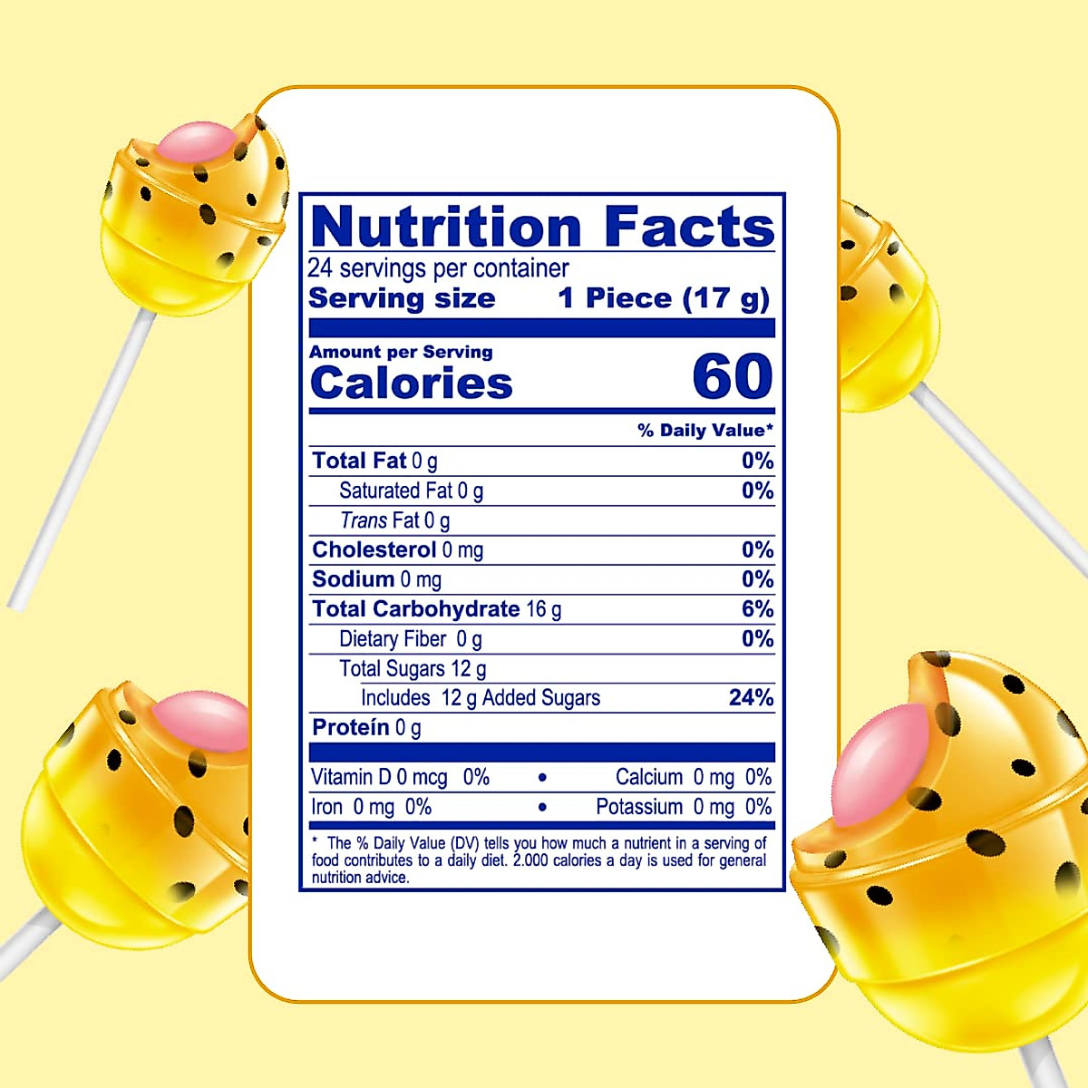 Colombina Bon Bon Bum Lollipops w/Bubble Gum Center, Passion Fruit Flavor, Individually Wrapped, Ideal for Party Favors and Gifts, 1 Pack (24 Count)