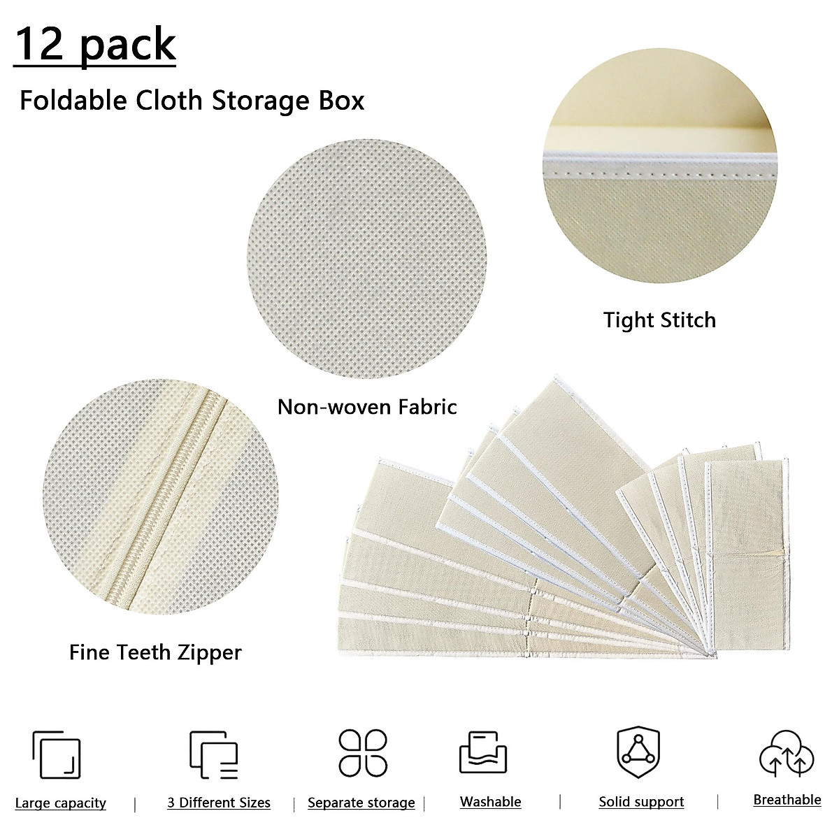 MANCHUANG 12 Pack Drawer Organizers, Drawer Dividers Storage Bins,Dresser Closet Organizers Foldable Storage Bins for Clothes,Underwear,Socks,Bra,Towels,Ties (Beige)