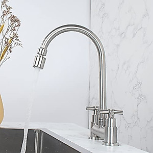 UMANYI Bar Pre Faucet 2 Hole 4 inch Deck Mount Commercial Kitchen Faucet 2 Handle Stainless Steel Brushed Nickel Utility Laundry Sink Faucet with Aerator SSKF10-1Z