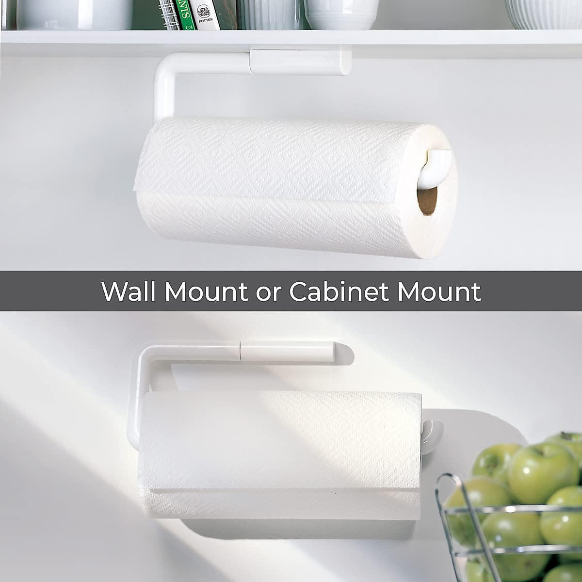 iDesign Plastic Wall Mounted Metal Paper Towel Holder, Roll Organizer for Kitchen, Bathroom, Craft Room, 13" x 5" - White