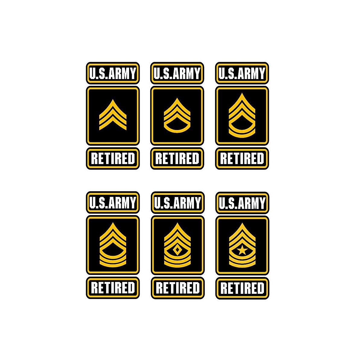 Edward & Co Sticker U.S Army Enlisted Ranks Decal United States Military for Car Truck Window Laptop Bumper SGTSSGSFCMSG1SGSGM 2.5 w x 5.0 h in (Master Sergeant E-8), BlackYellowWhite