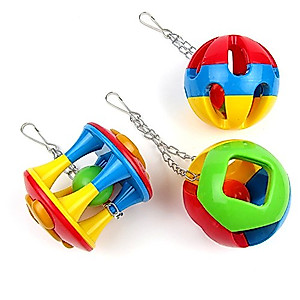 Hypeety Parrot Colorful Ball Toys with Bell Cage Hanging Chewing String for Parakeet Conure Cockatiel Small Medium Birds (A+B+C)