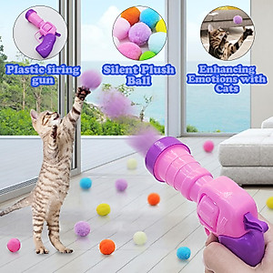 Andiker Cat Toy Balls Set, 30pcs Plush Cat Pom Pom Balls&a Plastic Launcher Set for Cat Catch&Fetch Interactive Cat Toy with Colorful&Soft Cat Balls for Indoor Cats to Keep Fit (Pink 100balls)
