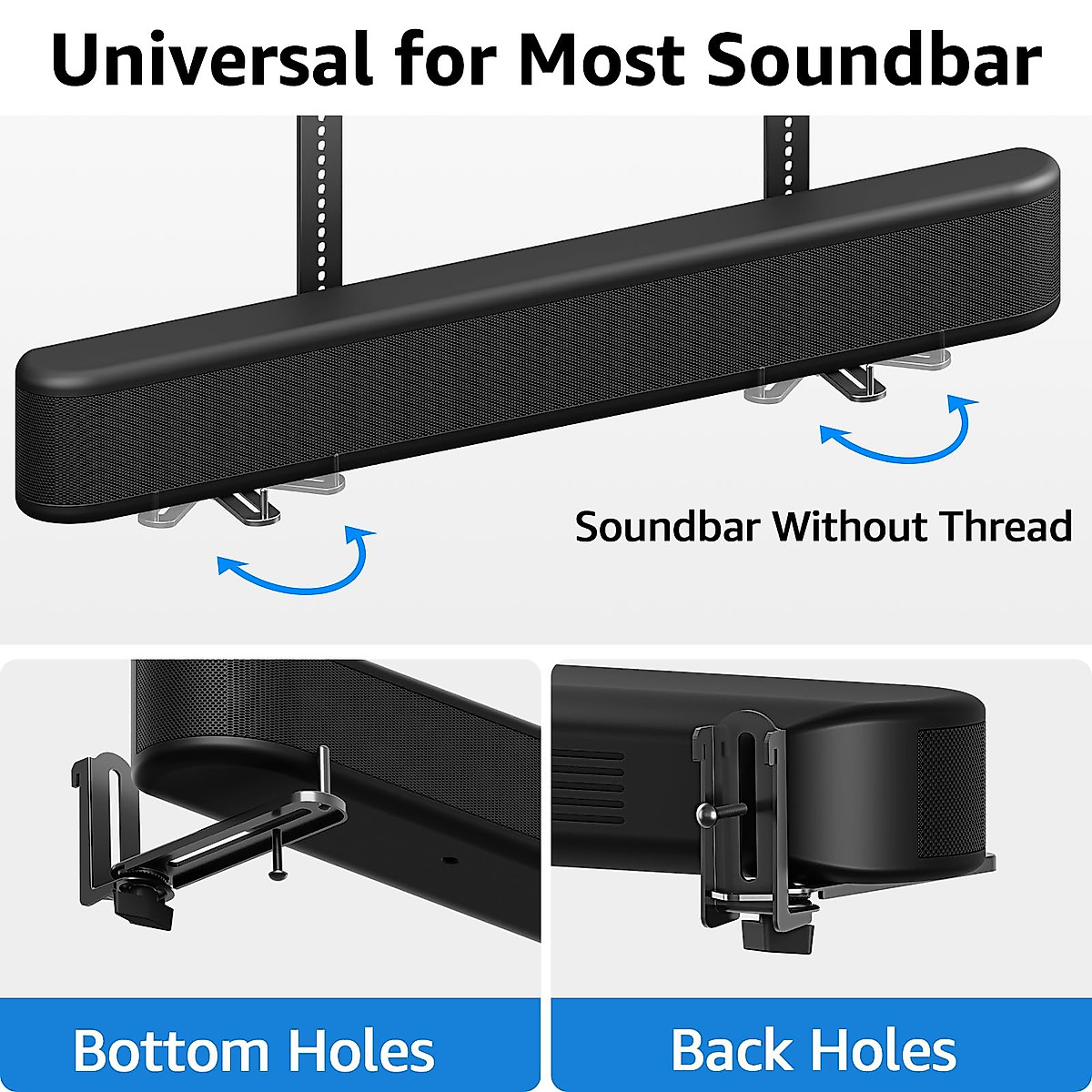 MOUNTUP Universal Soundbar Mount Sound bar Bracket for Mounting Above or Under TV,Low Profile Adjustable Shelf with 6.5" Fits Most Soundbar with Holes/Without Holes up to 15LBS for Saving Space MU9121