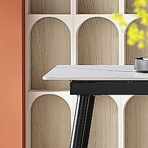 seonyou Dining Table Slate Stone with Sturdy Black Metal Base, White Mid Century Modern Dining Table Kitchen Tables for Small Spaces Rectangular Dining Room Table Restaurant（47“L）