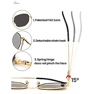 Veda Tinda Vision Hexagon Sunglasses for Women Men Trendy Black Retro Polygon Polarized TAC Lens Metal Frame UV400 Polarized Protection With Eyeglasses Chain C05S01