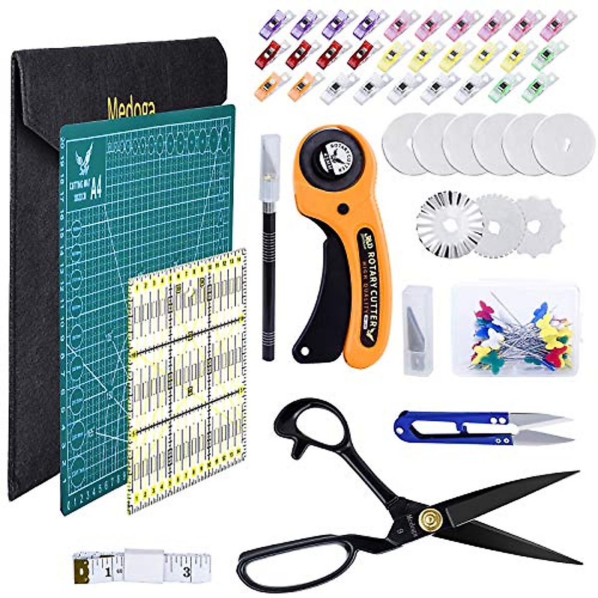 medoga 104Pcs Rotary Cutters, Rotary Cutter Set with Cutting Mat, Patchwork Ruler, Carving Knife, Rotary Cutter Kit for Sewing and Quilting