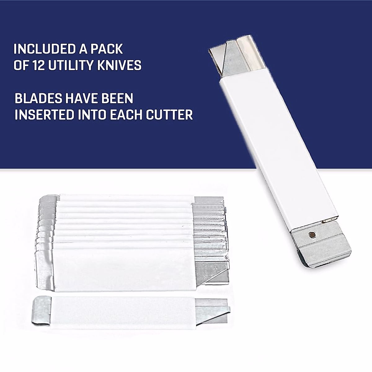 CANOPUS Box Cutters Retractable, Handy Cardboard Opener, Tap Open-Close, Utility Knife Set for Boxes, Packages and Papers, Works Also as Scraper, Full Metal Body, Box of 12, Made in USA