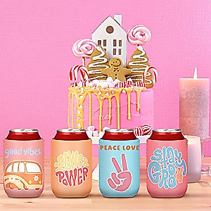 Zhehao 24 Pcs Retro Bachelorette Can Cooler Sleeves Neoprene Can Sleeves Insulated Beverage Sleeves Party Favor for Bridal Shower Groovy Party Decorations Party Supplies, 12 Styles