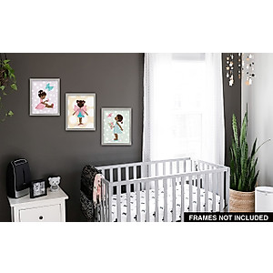 Confetti Fox Little Girl Black Hispanic Latina Wall Art, African American Baby Ballerina Toddler Nursery Decor (8x10 Unframed Set of 3 Prints)