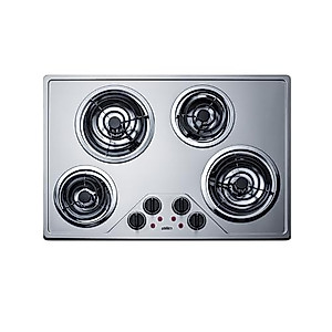 Summit CR430SS 30-inch Wide 230V 4-Burner Coil Electric Cooktop, Stainless-Steel Surface, Easy to Clean, Four Coil Burners Total 6000 Watts, Push-to-turn Solid Knobs, with Indicator Lights